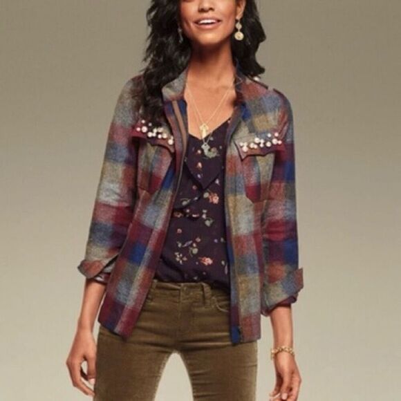 CAbi | Jackets & Coats | Cabi Collage Jacket Pearls Autumn Plaid Fall ...